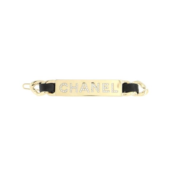 CHANEL | Accessories | Chanel Logo Hair Barrette Metal With Leather And ...